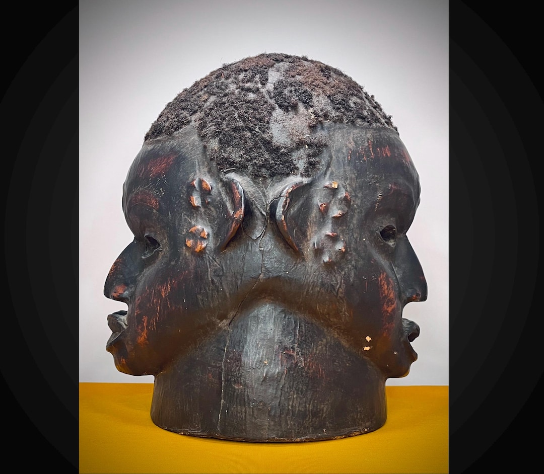 Antique Ekoi Janus Mask: Carved Wood, Antelope Skin, Human Hair - Etsy