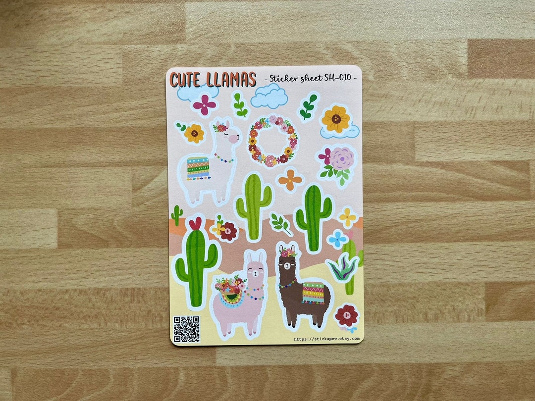Llamas and Cacti - Cute Sticker Sheet - Etsy