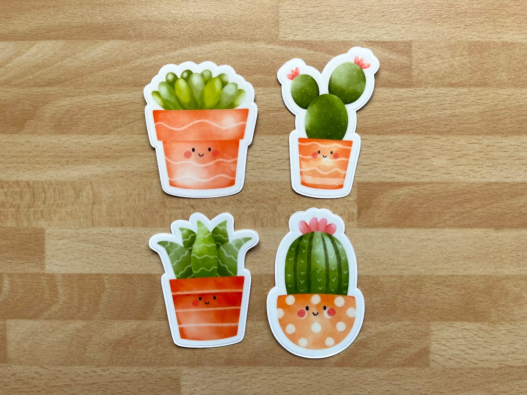 Cute Cozy Set of Potted Cactus Sticker Set - Etsy