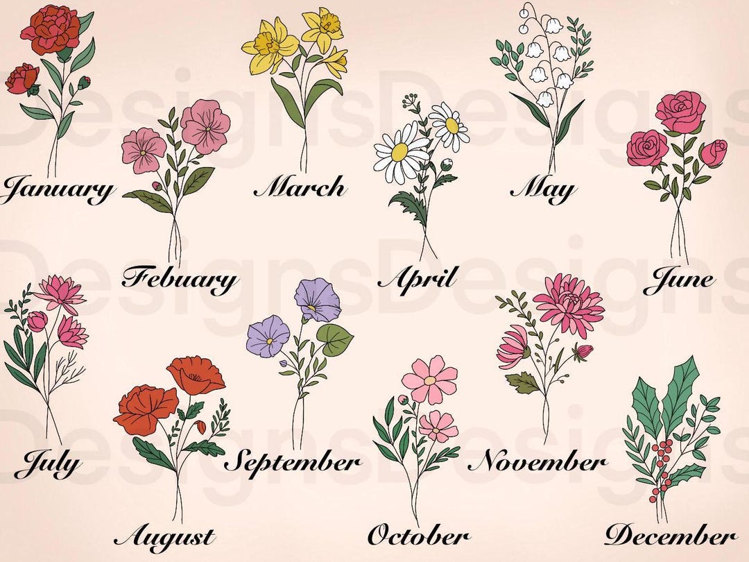 Digital Download - Birth Flower Art Print, Instant Download Floral ...