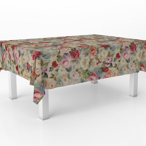Vintage Rose Tablecloth , Floral Tablecloth , Round Tablecloth , Oval ...