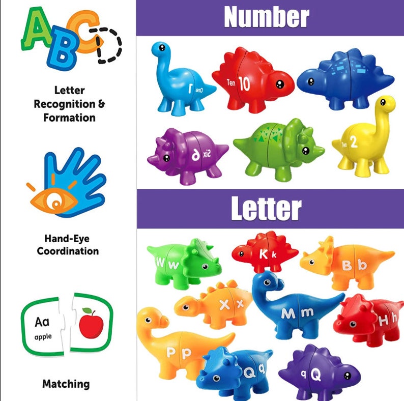 Dinosaur Matching Letters and Numbers - Etsy