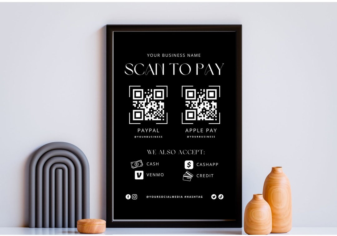 Editable Scan-to-pay, QR Code Template, Payment Sign, for Small Business, Modern, Applepay ...