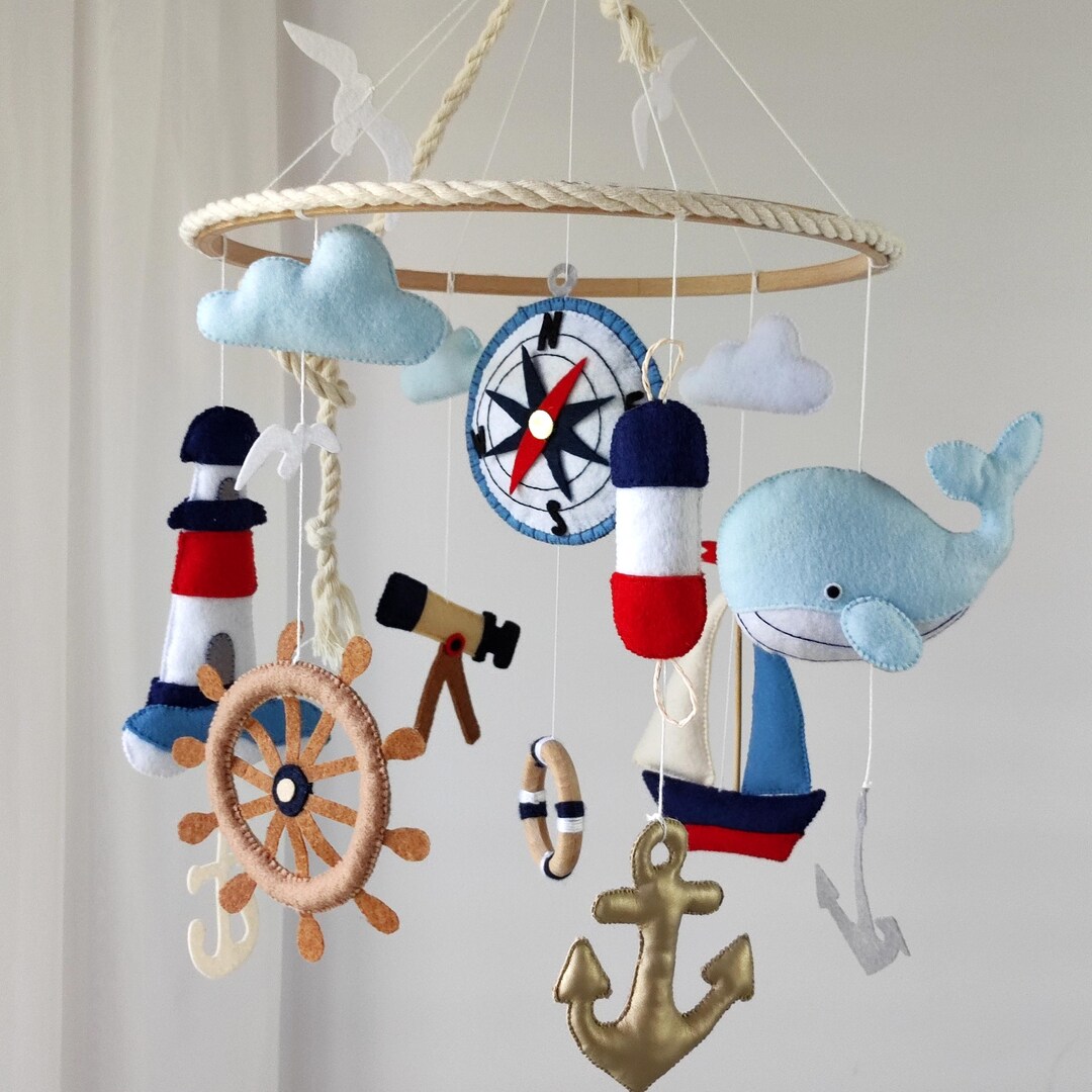 Nautical Adventure Baby Boy Nursery Mobile – Sailboat, Compass, Buoy ...