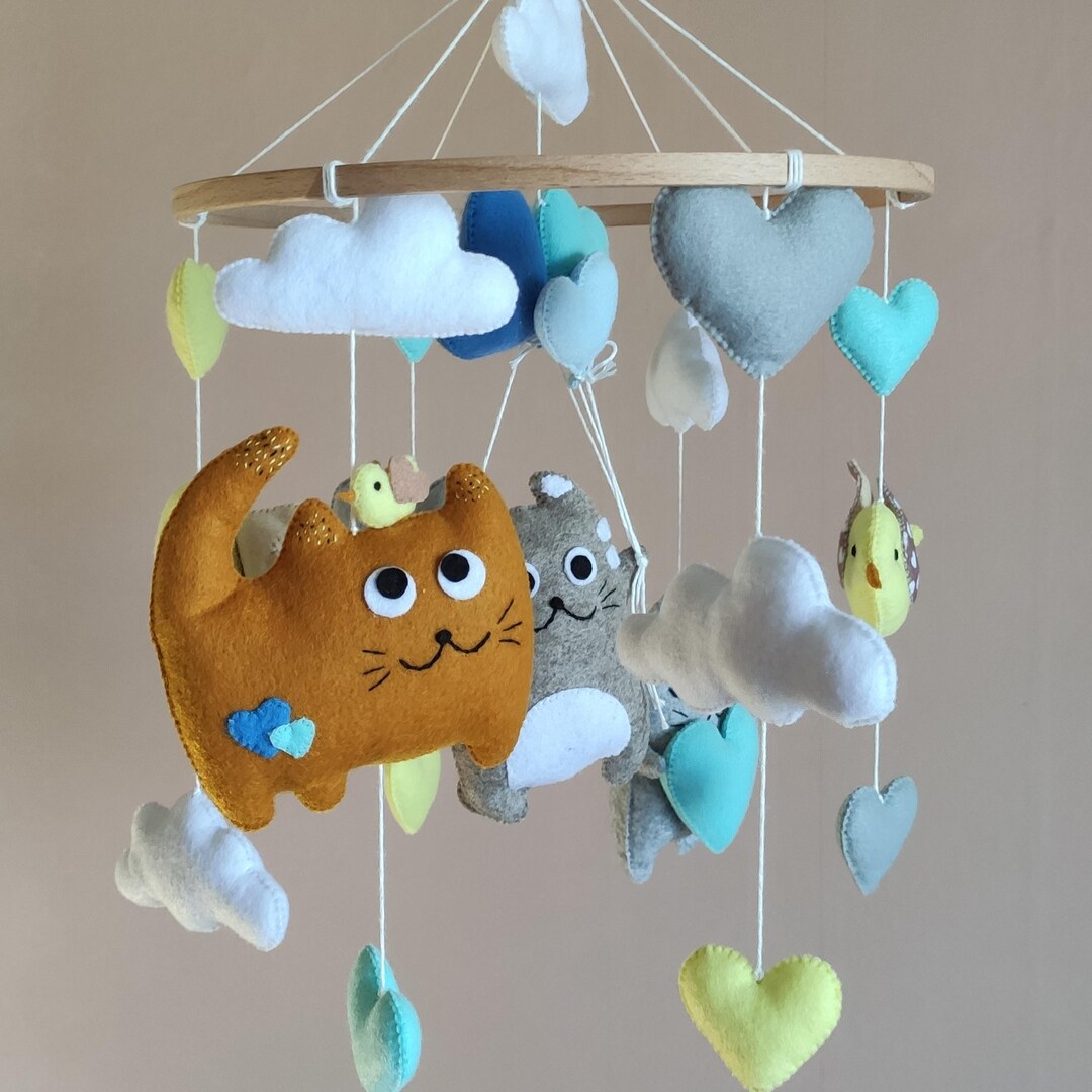 Baby Mobile Cats. Decor for the Nursery. Felt Mobile. Neutral Baby ...