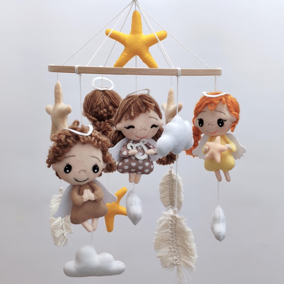 Angel Baby Mobile for Girl – Handmade Crib Mobile for Nursery, Heavenly ...