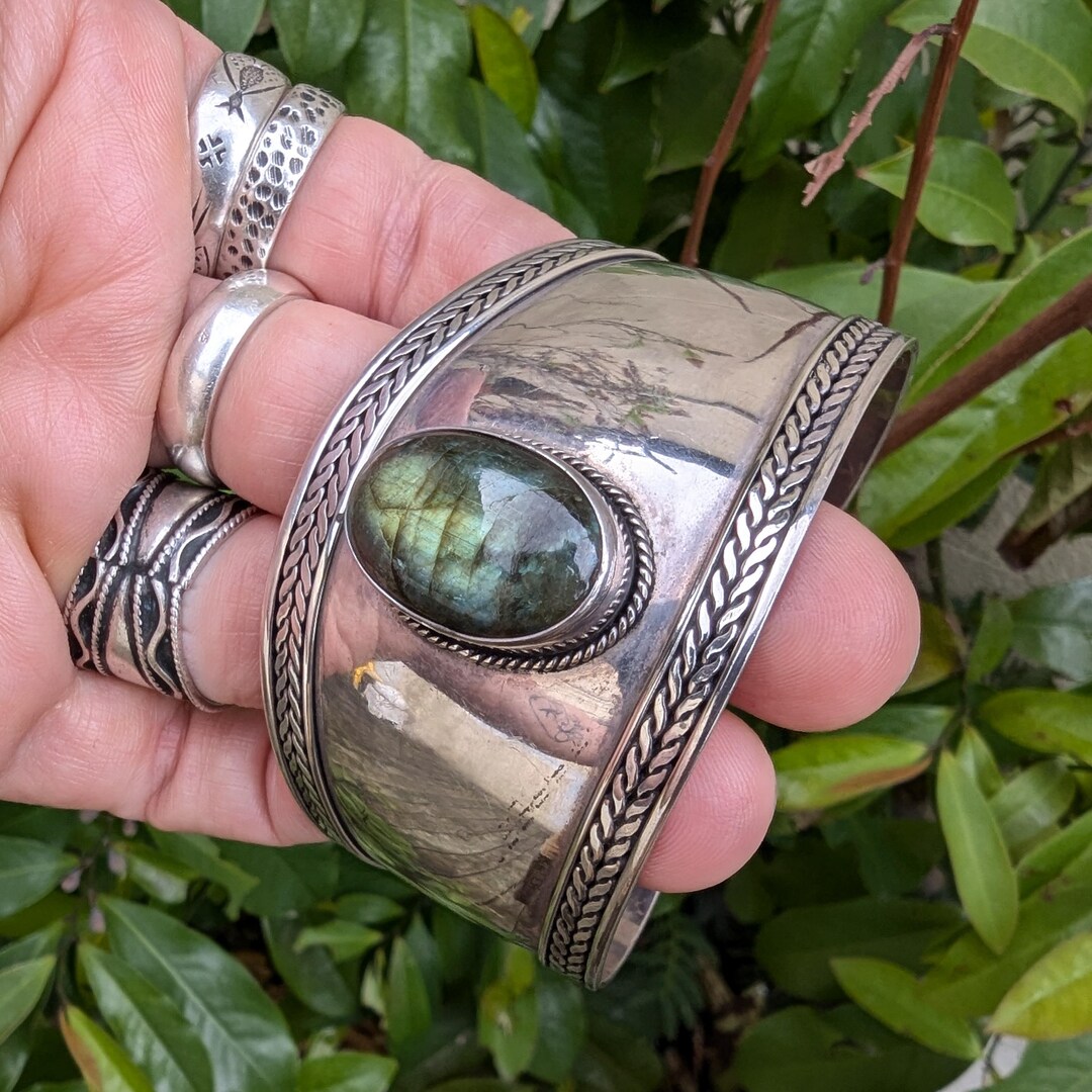 Vintage Labradorite Sterling Silver Statement Cuff Bangle - Etsy Australia