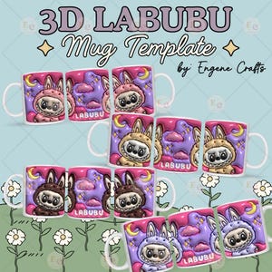 6 Designs Labubu 3D Puff Inflated 11oz Coffee Mug Template | Digital ...