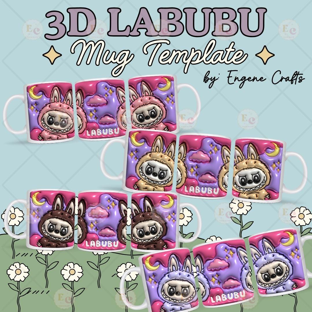 6 Designs Labubu 3D Puff Inflated 11oz Coffee Mug Template | Digital ...