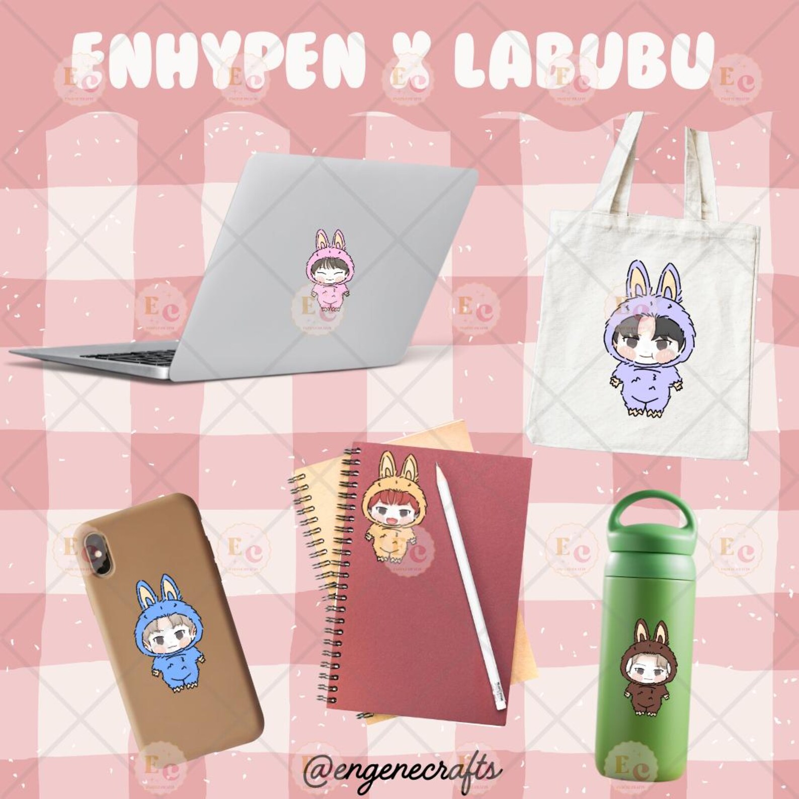 Enhypen Labubu Illustration Fanart Drawing for Sticker Tshirt Tote Bag ...