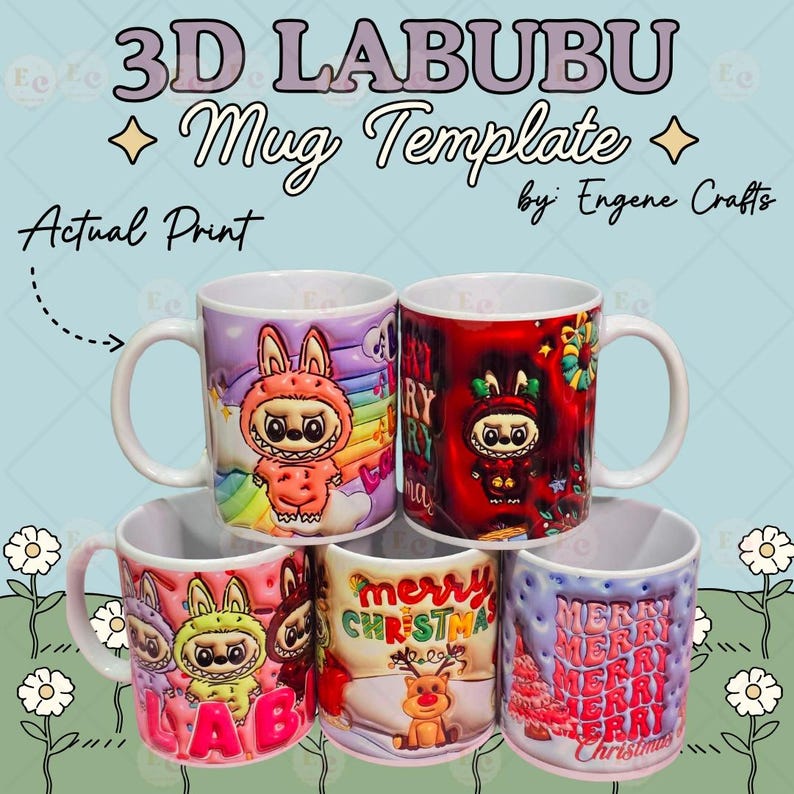 15 Designs Labubu 3D Puff Inflated 11oz Coffee Mug Template | Digital ...