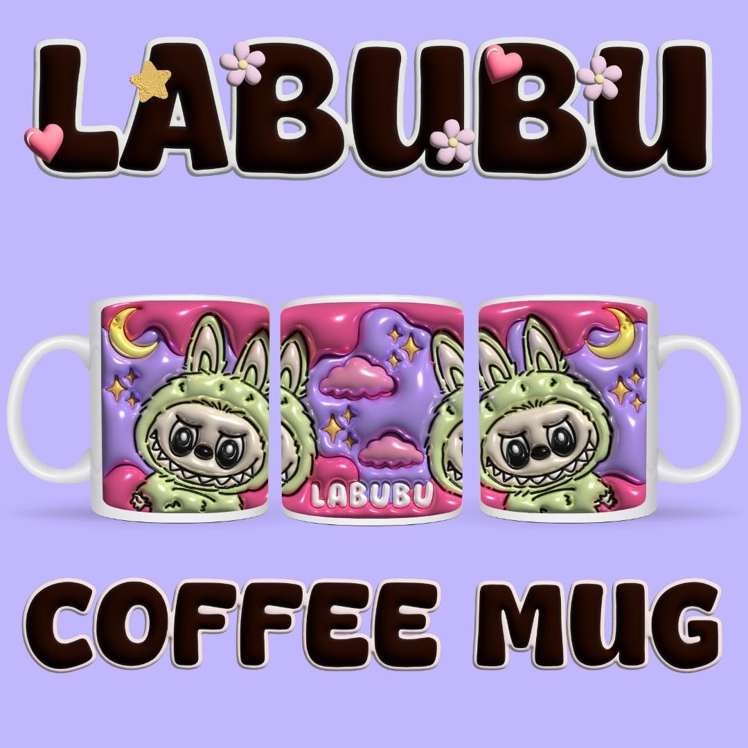 6 Designs Labubu 3D Puff Inflated 11oz Coffee Mug Template | Digital ...