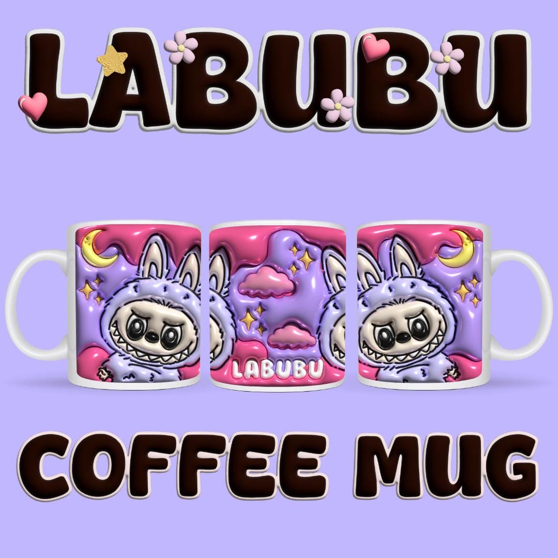 6 Designs Labubu 3D Puff Inflated 11oz Coffee Mug Template | Digital ...