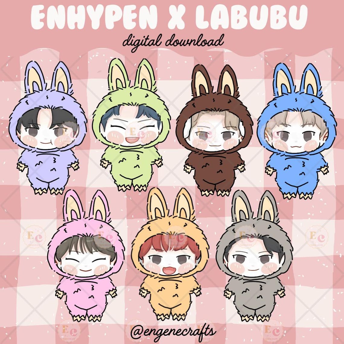 Enhypen Labubu Illustration Fanart Drawing for Sticker Tshirt Tote Bag ...