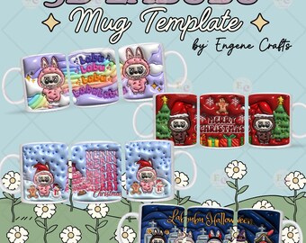 6 Designs Labubu 3D Puff Inflated 11oz Coffee Mug Template | Digital ...