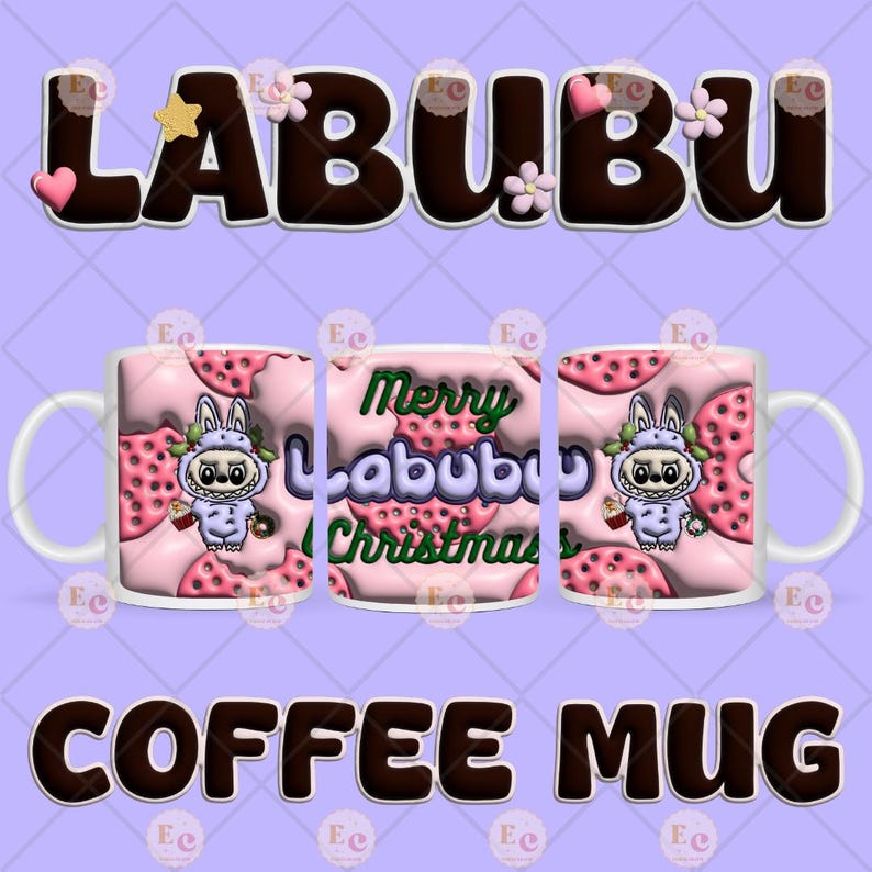 15 Designs Labubu 3D Puff Inflated 11oz Coffee Mug Template | Digital ...