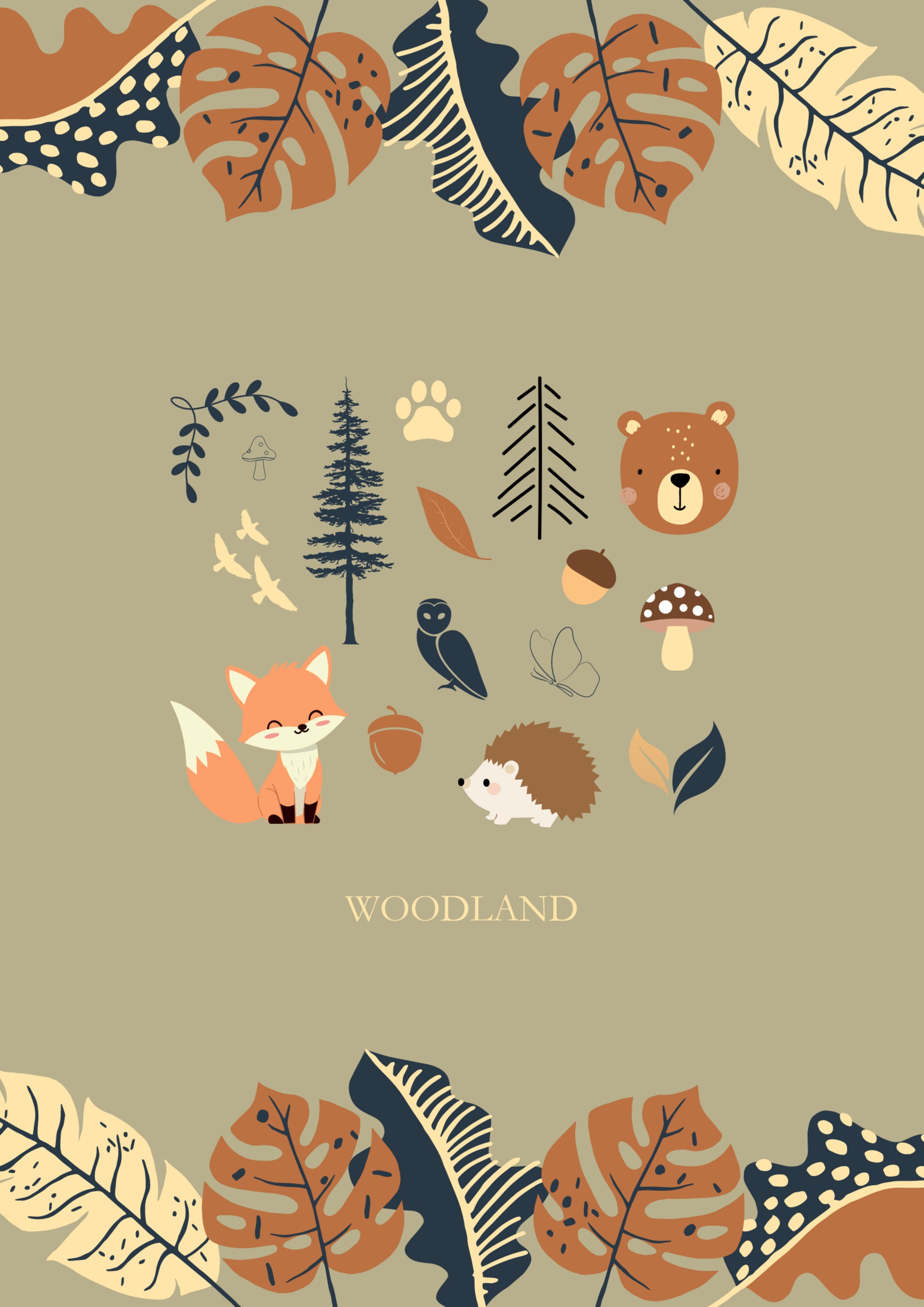 Printable Poster, Woodland Theme, Animal Detailing, Bedroom Decoration ...
