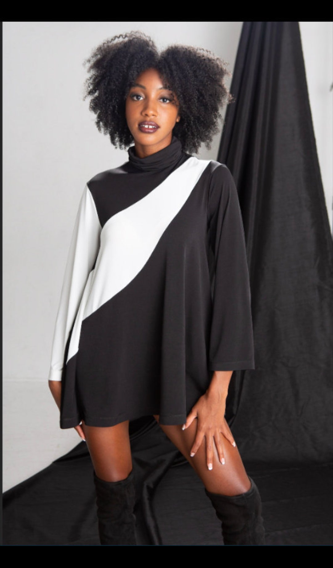 Split-tone, Bicolor, Two Tone Black and White Dress, Minimalist, Mini ...