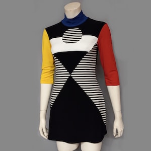 60s Space Age Mod Colorblock Mini Dress Op Art Mid Century Atomic ...