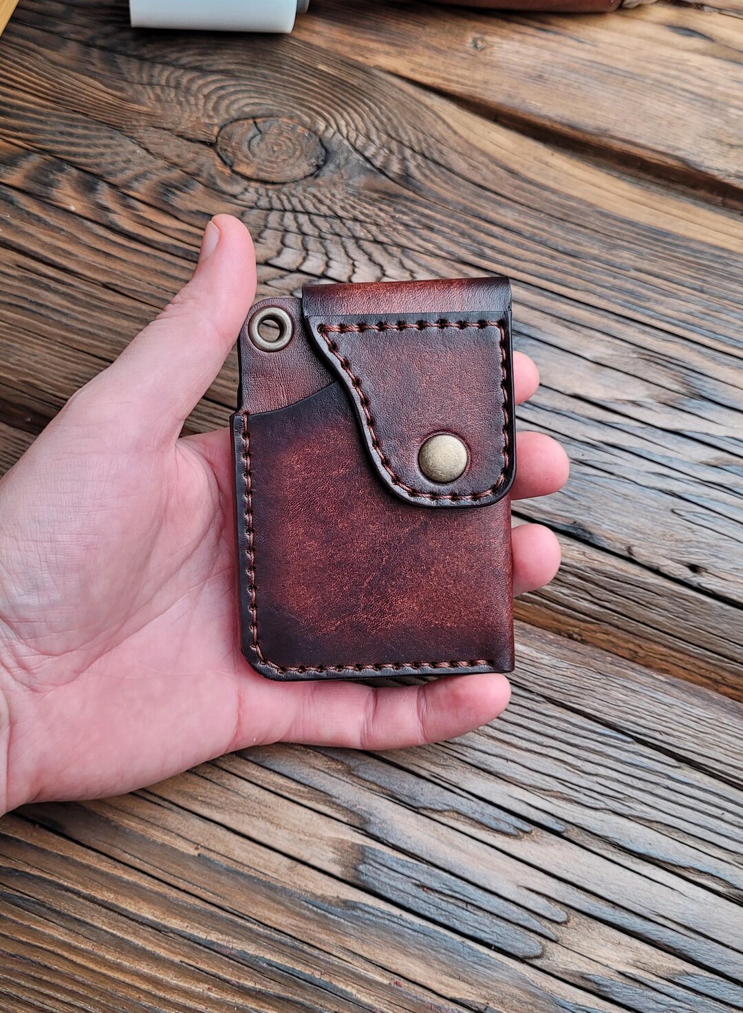 Handmade Full Grain Leather Card Wallet: Minimalist Front Pocket Design ...