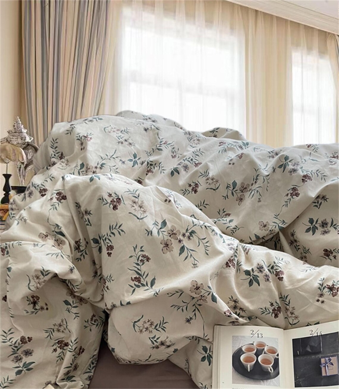Retro Floral 100% Cotton Duvet Cover Set, Cottagecore Decor, Twin Full ...