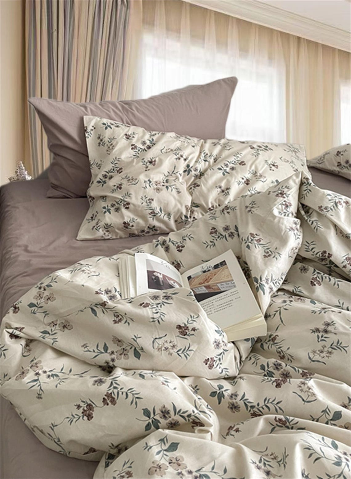 Retro Floral 100% Cotton Duvet Cover Set, Cottagecore Decor, Twin Full ...