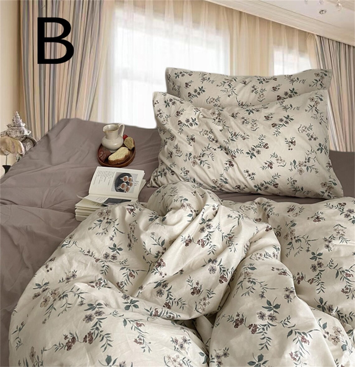 Retro Floral 100% Cotton Duvet Cover Set, Cottagecore Decor, Twin Full ...