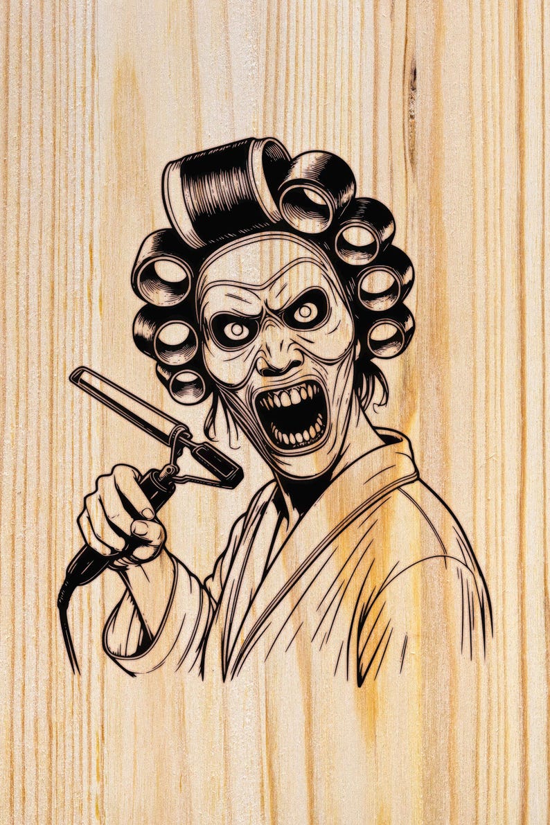 Creepy Woman Ghoul Clipart With Hair Curlers Holding Curling Iron ...