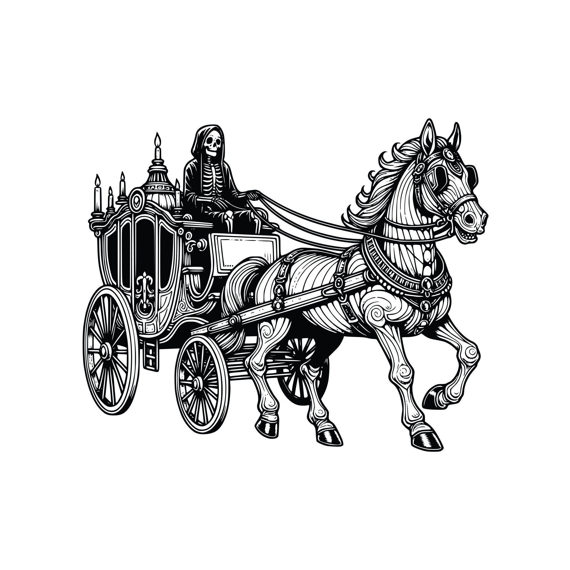 Skeleton Hearse Clipart: Vector Illustration, Halloween PNG SVG AI ...