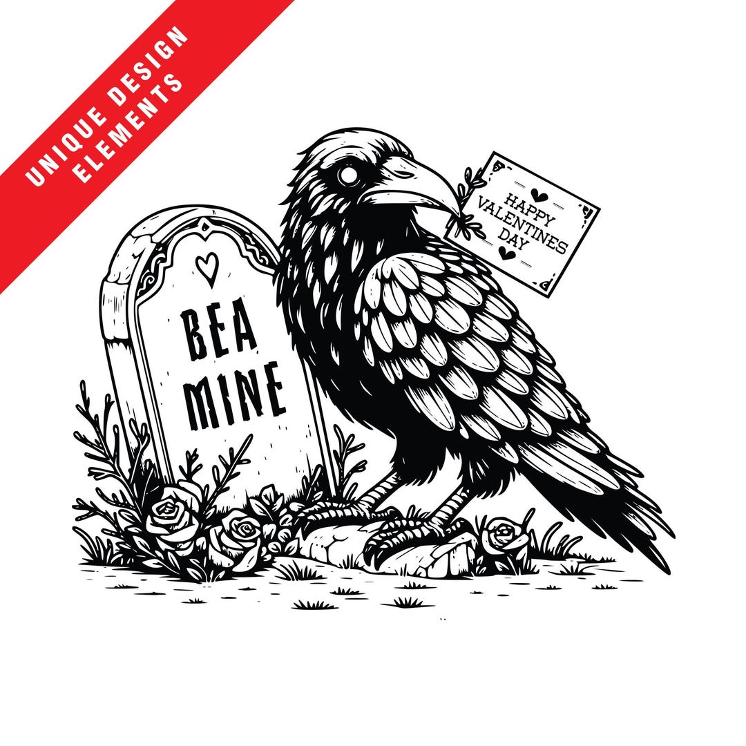 Gothic Raven Valentine Clipart: Spooky Tombstone Vector (digital ...