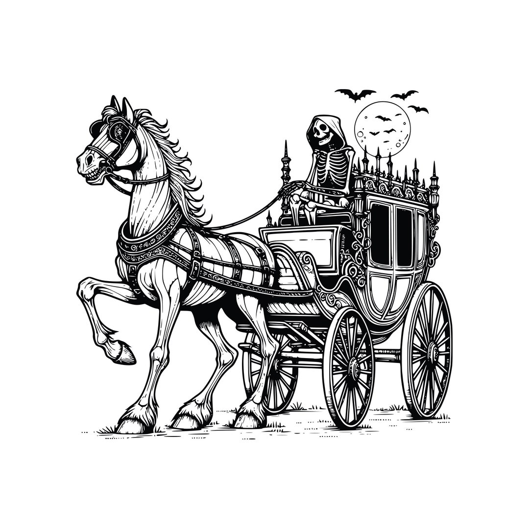 Skeleton Hearse Clipart: Gothic Halloween Carriage Illustration ...