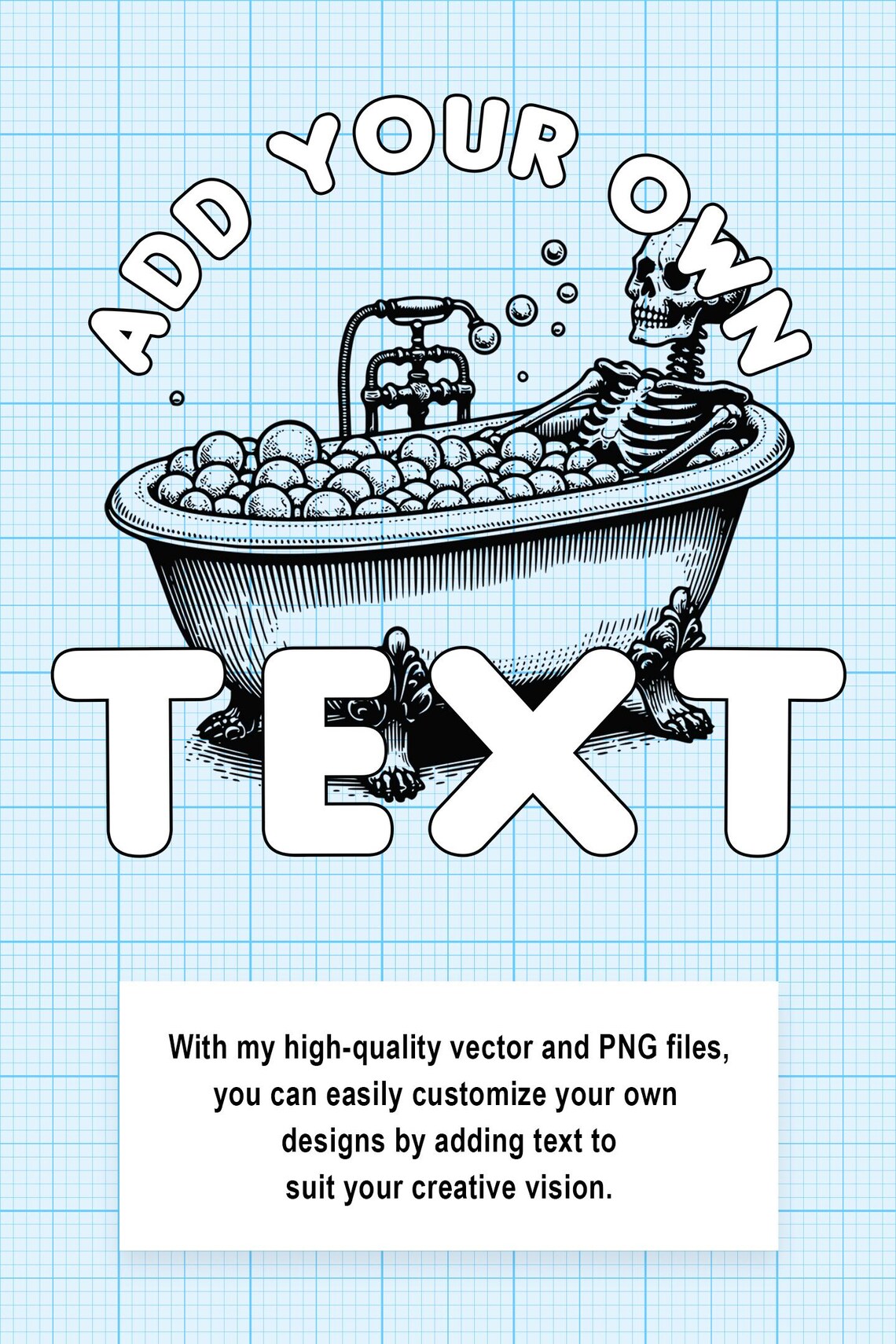 Vintage Skeleton Bubble Bath Clipart: Vector Illustration (digital ...