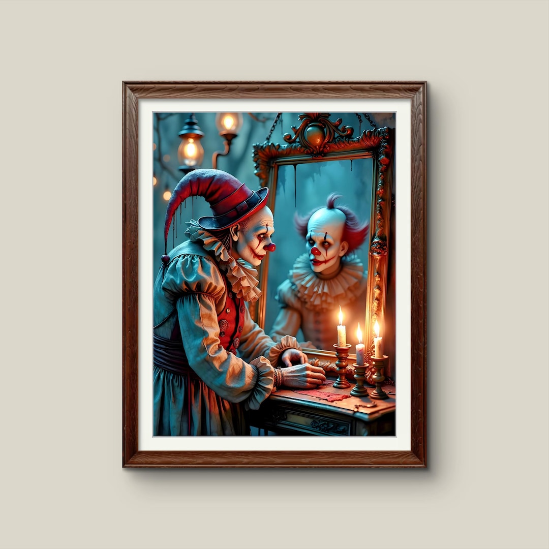 Eerie Clown Doppelganger Mirror Wall Art Image JPG Set, Original ...