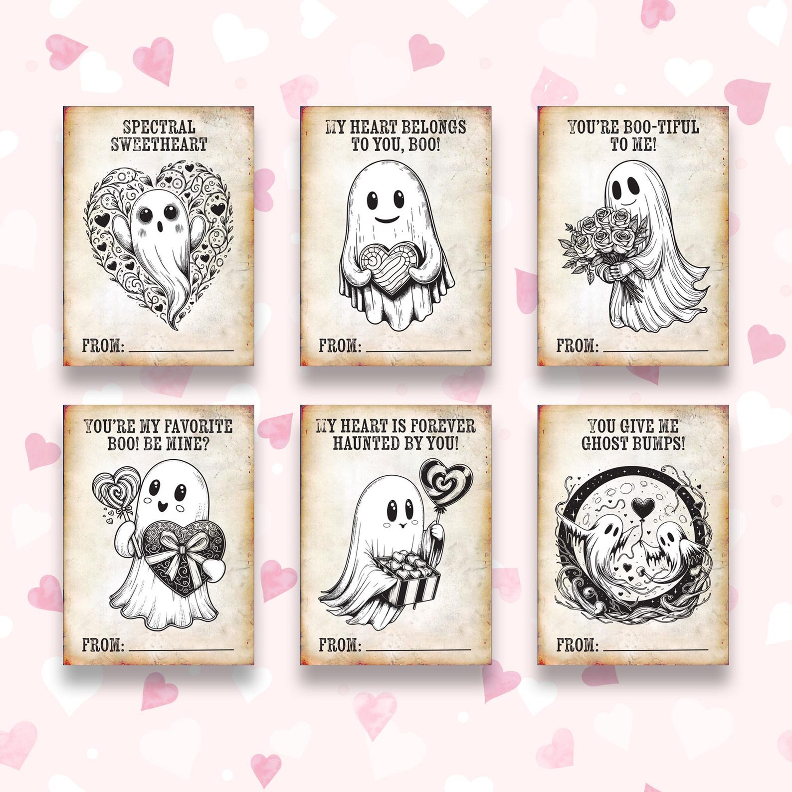 Ghost Valentine Cards: Spooky Love Notes, Classroom Favors (instant ...