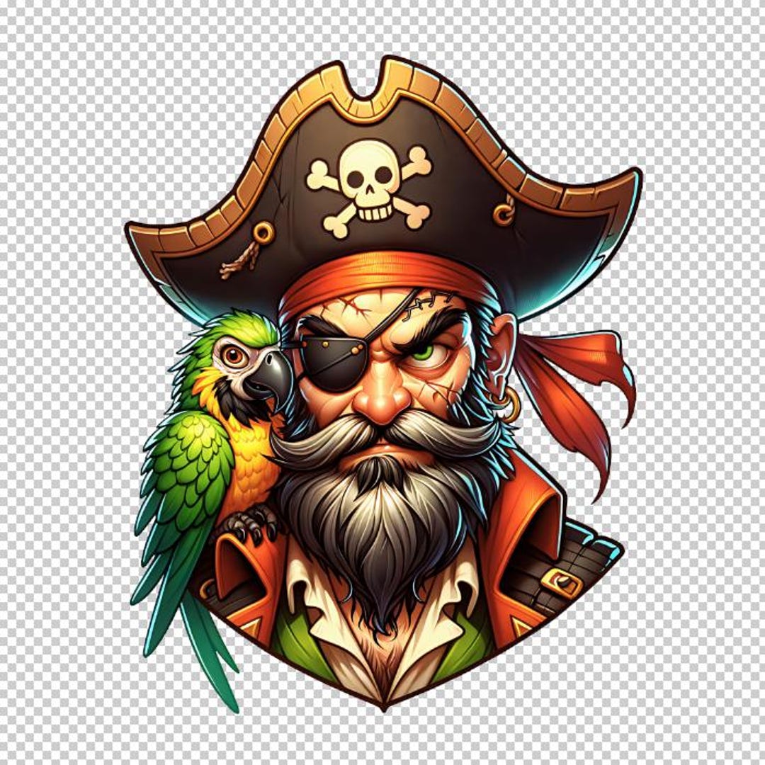 Colorful Pirate and Parrot PNG Digital Download, Whimsical Pirate Scene ...