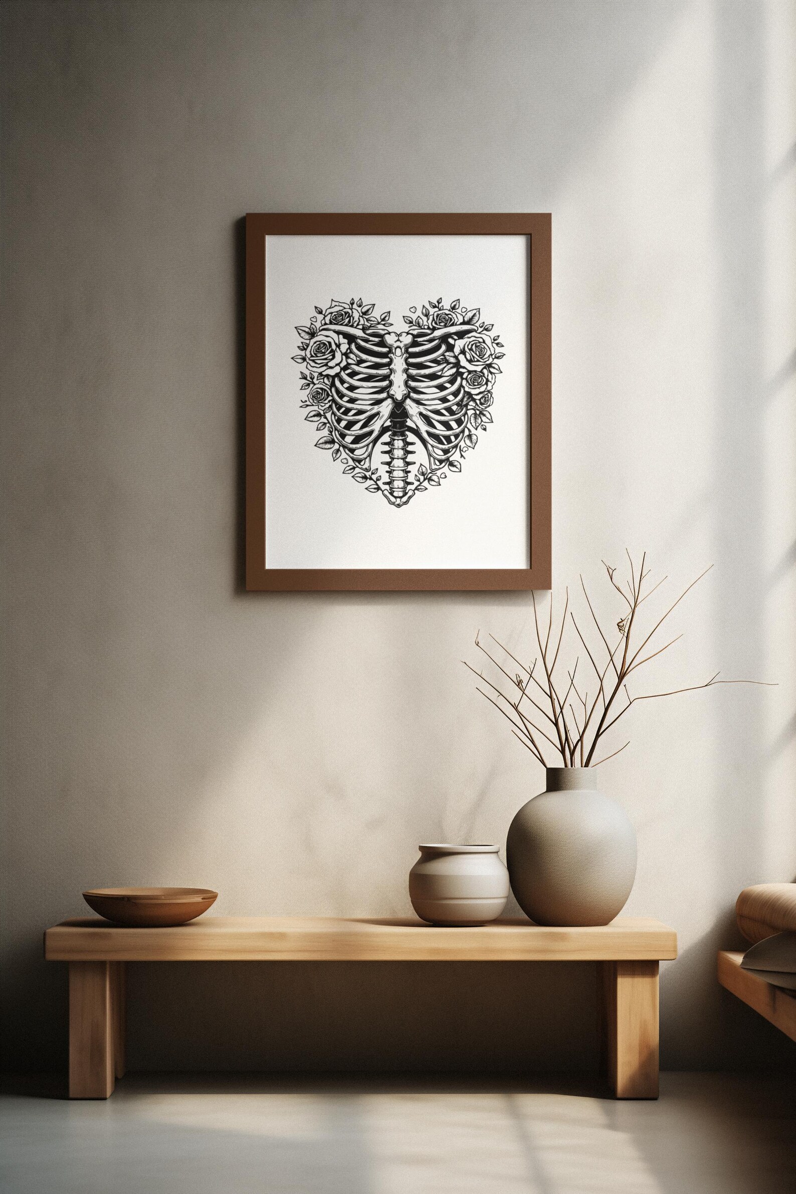 Heart-shaped Skeleton Ribcage With Rose Accents - EPS SVG PNG Clipart ...