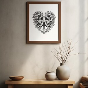 Heart-shaped Skeleton Ribcage With Rose Accents - EPS SVG PNG Clipart ...