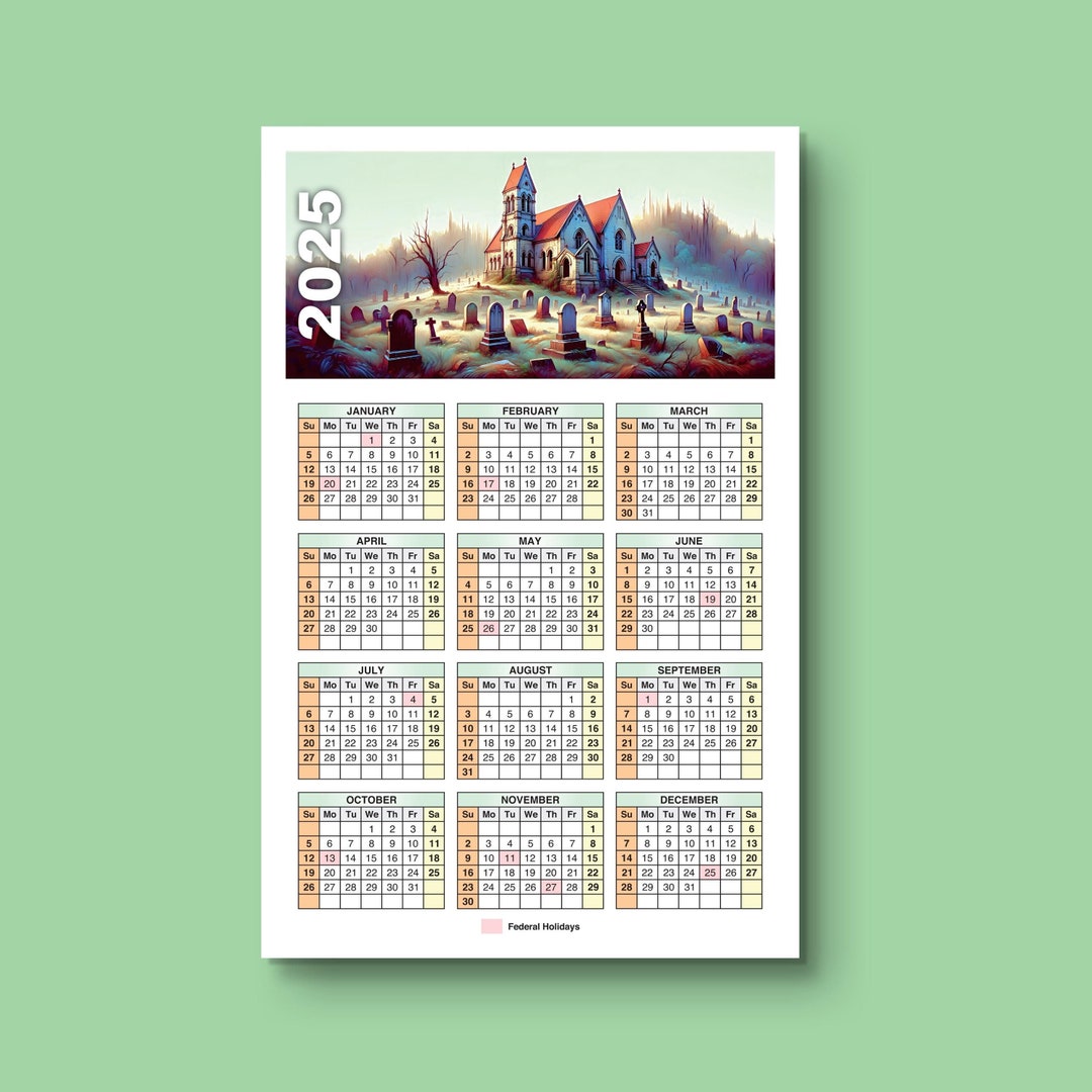 Spooky 2025 Cemetery and Church Calendar - Goth Home Decor, Halloween ...