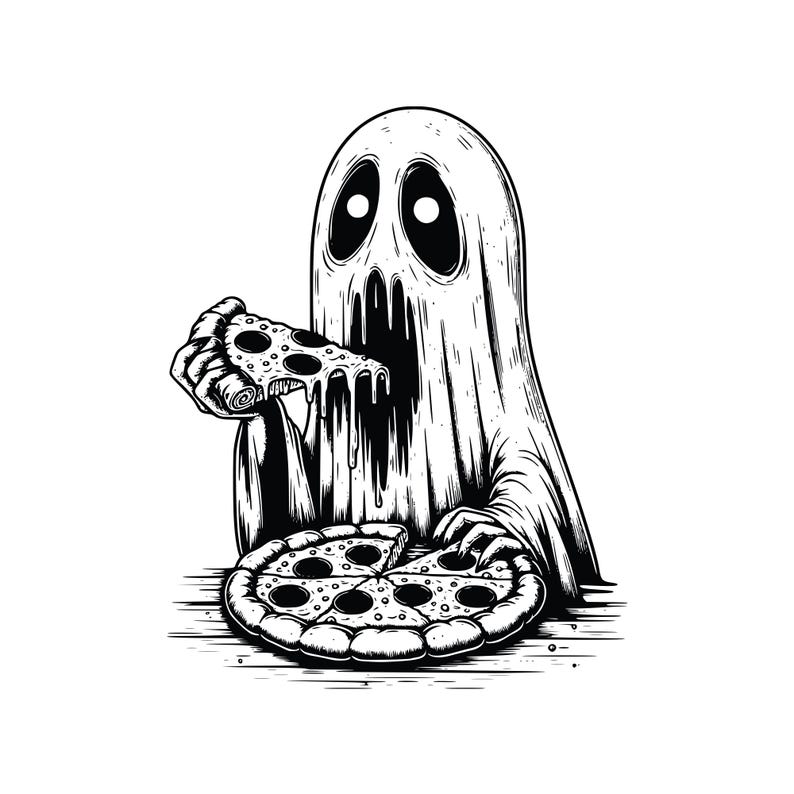 Whimsical Ghost Eating Pizza Clipart: AI, SVG, PNG (digital Download ...
