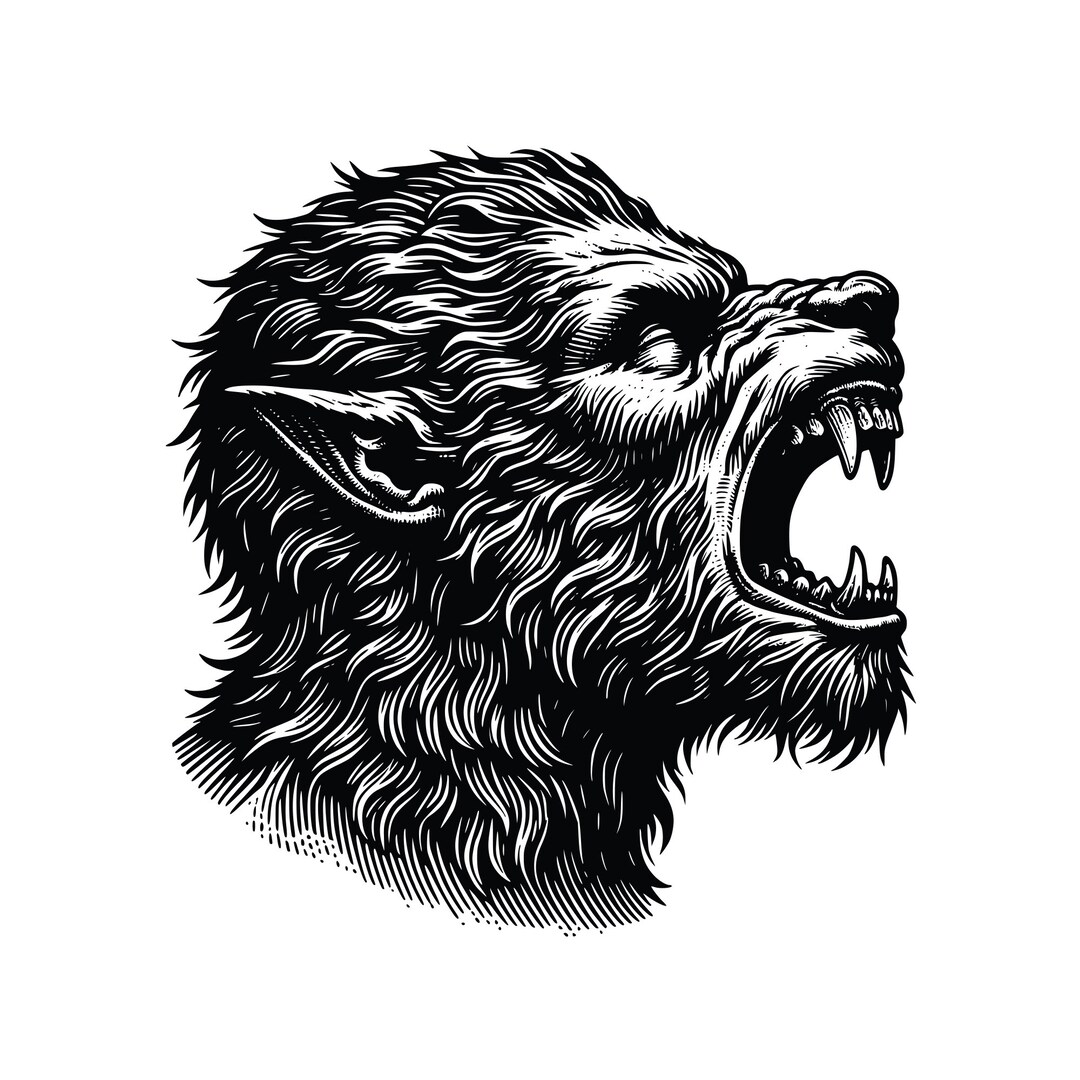 Howling Werewolf Head Vector Clipart: Halloween Illustration (digital ...