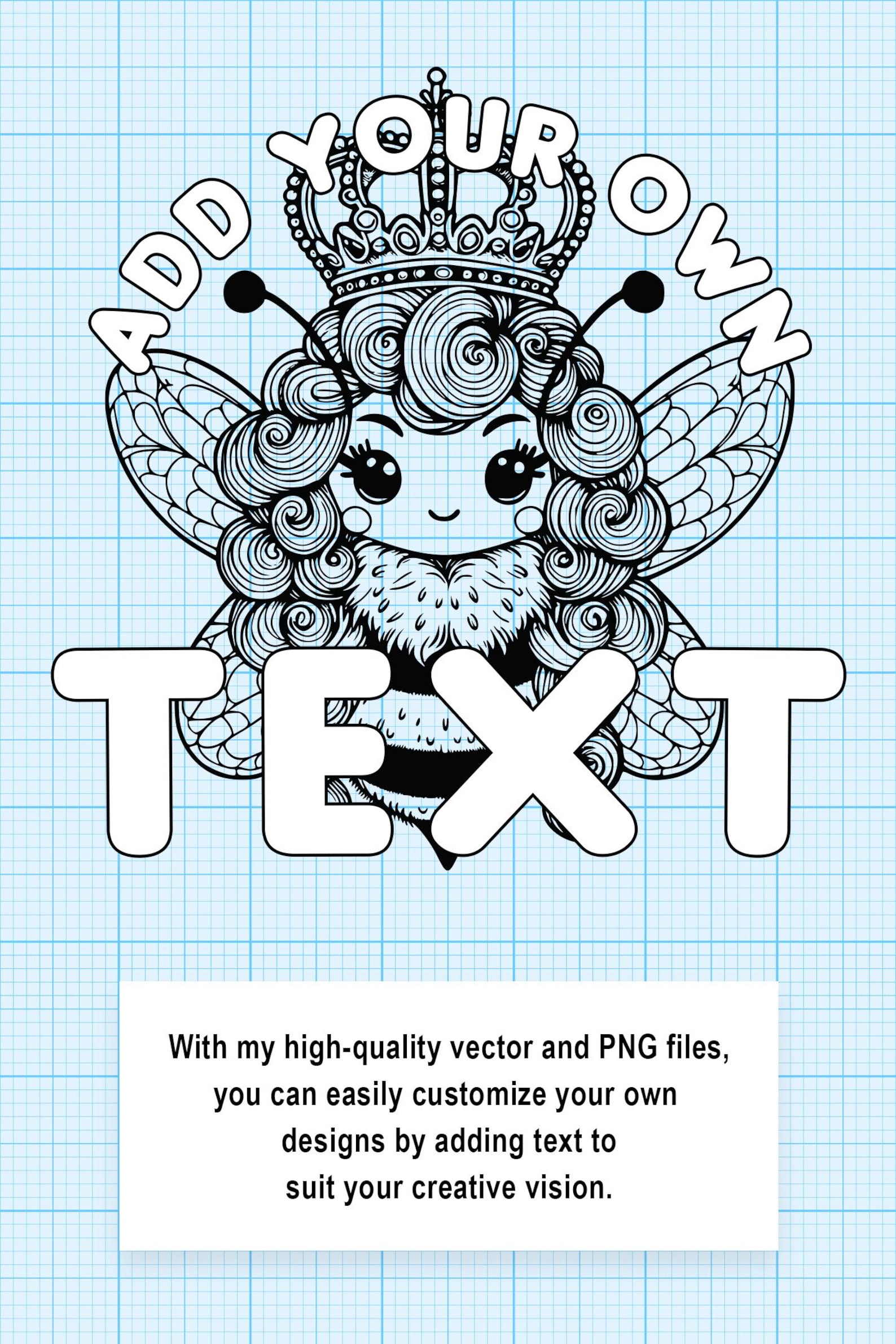 Curly-haired Queen Bee Clipart - Regal Insect Design EPS, SVG, PNG ...