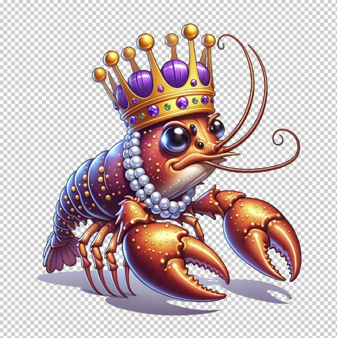 Festive Crawfish Bead and Crown Clipart - Mardi Gras PNG File, Original ...