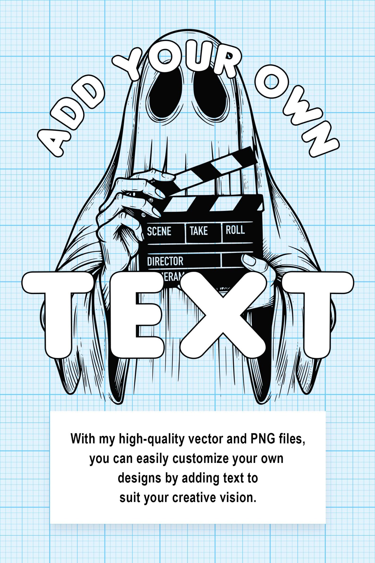 Spooky Ghost Director Clapboard Clipart: Halloween Vector Illustration ...