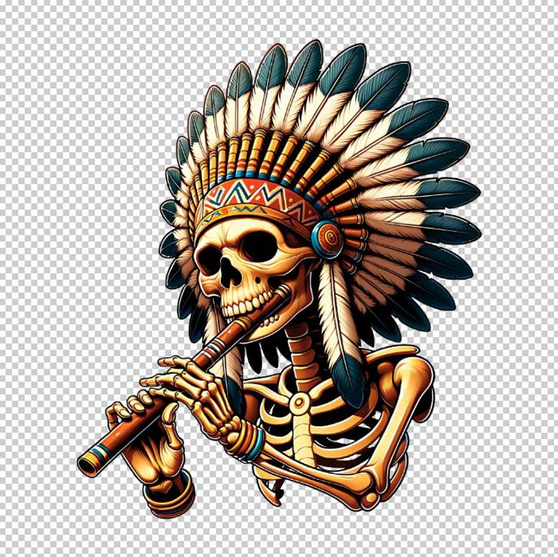 Tribal Skeleton Warrior Clipart: Native American Chief Skull (PNG ...