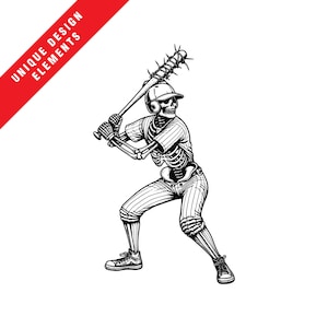 Vintage Baseball Skeleton Clipart: Barb Wire Bat, Gothic Sports Art ...