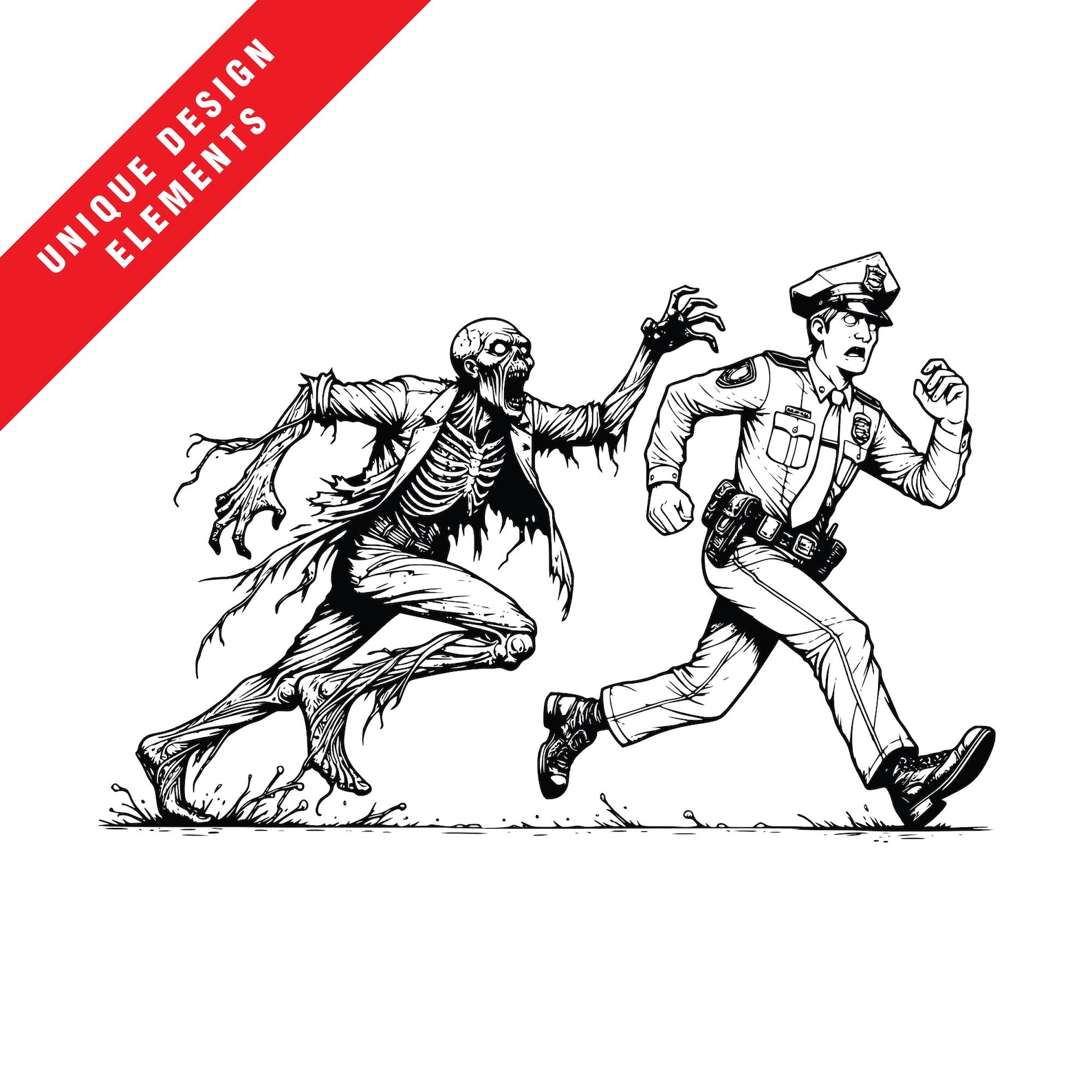 Chase Scene Zombie & Policeman EPS, SVG, PNG Clipart, Original Vector ...