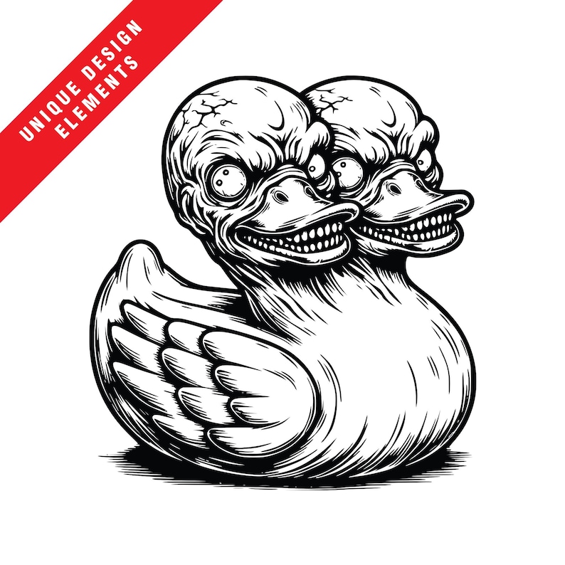 Zombie Rubber Ducky Clipart: Quirky 2-headed Vector Graphics (digital ...