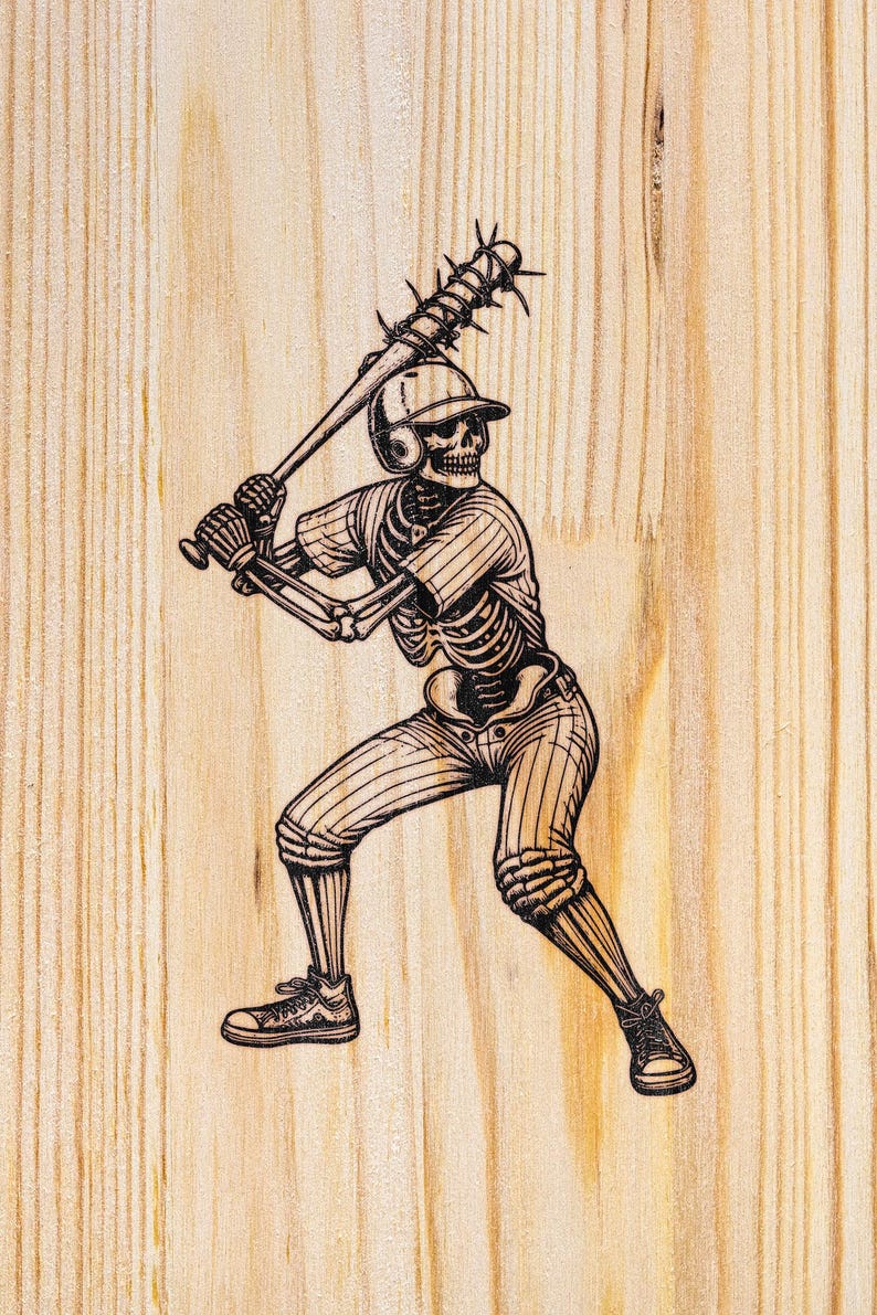 Vintage Baseball Skeleton Clipart: Barb Wire Bat, Gothic Sports Art ...