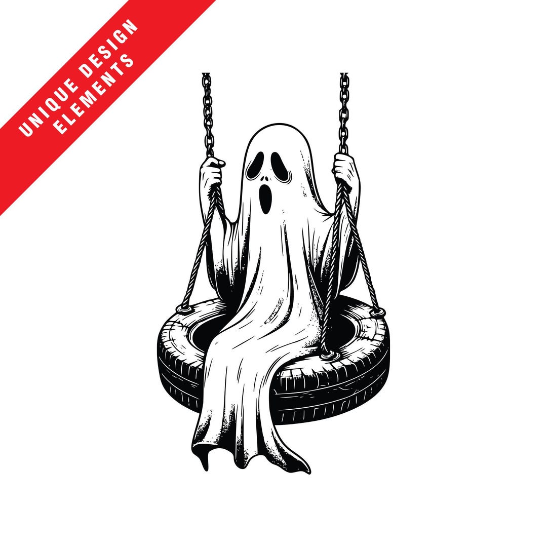 Spooky Ghost on Tire Swing Clipart: Vector Illustration (digital ...