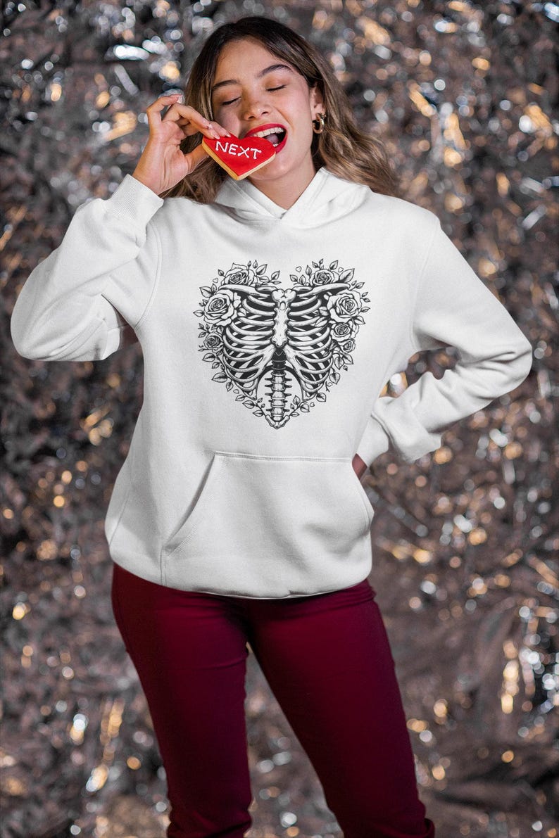 Heart-shaped Skeleton Ribcage With Rose Accents - EPS SVG PNG Clipart ...